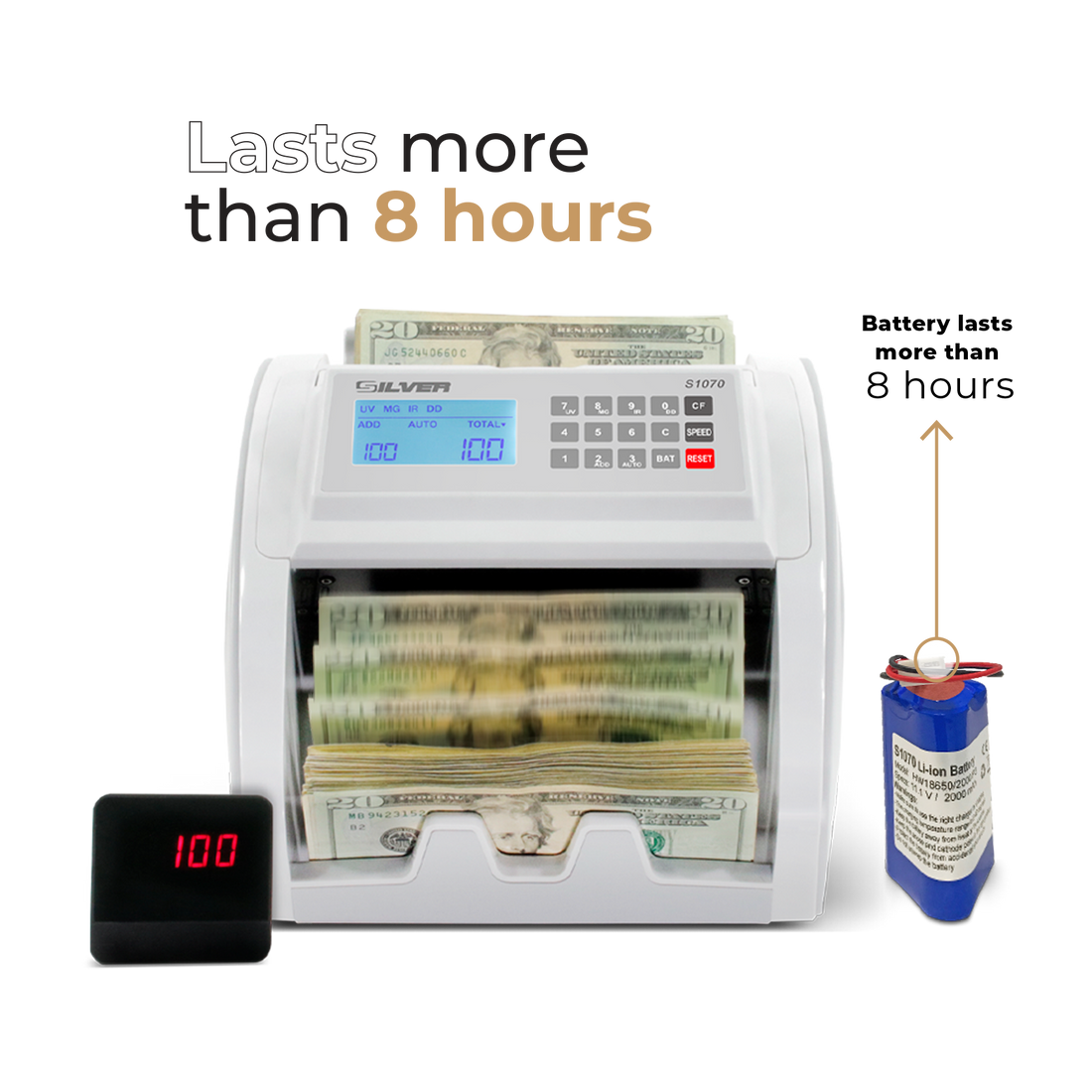S1070 Portable Bill Counter MGUV - Silver By AccuBANKER